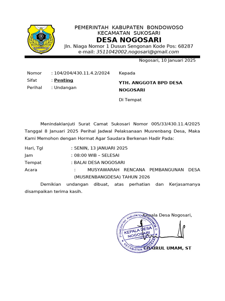 Undangan Resmi Desa B5 | PDF