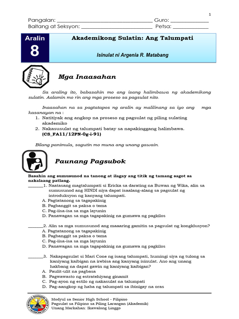 Filipino-Akademik-Week-8 | PDF