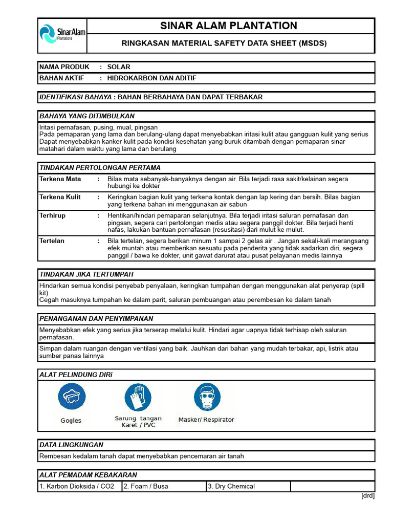 MSDS Ringkasan Solar | PDF