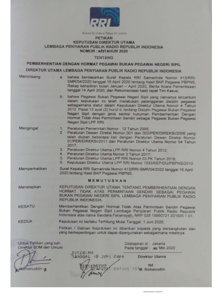 sk_pemberhentian_feriansyah_2020_rri_samarinda | PDF