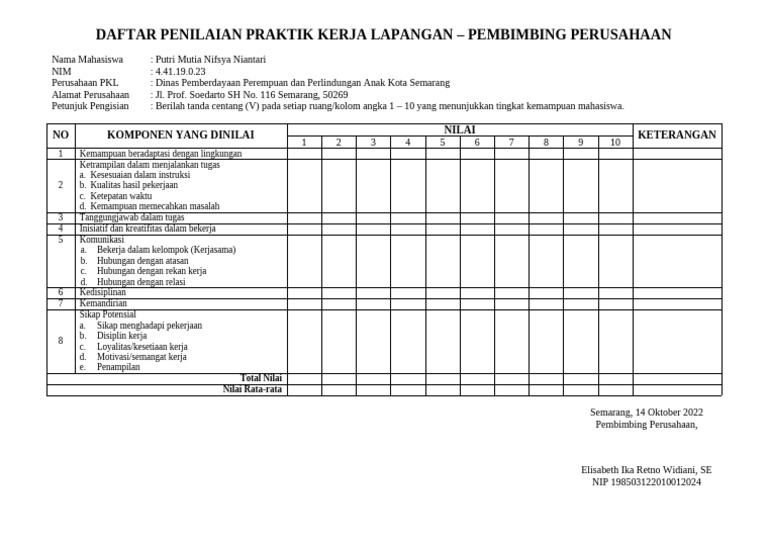 Daftar Penilaian Eksternal-Mutia | PDF