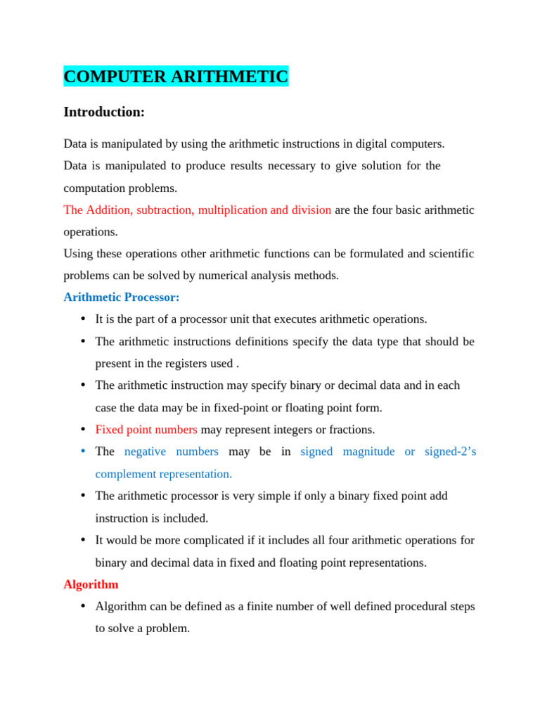 COMPUTER ARITHMETIC AND INPUT OUTPUT ORGANZATION | PDF | Division (Mathematics) | Multiplication
