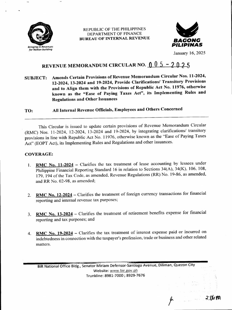 RMC No. 5 2025 AMENDED BY EOPT | PDF