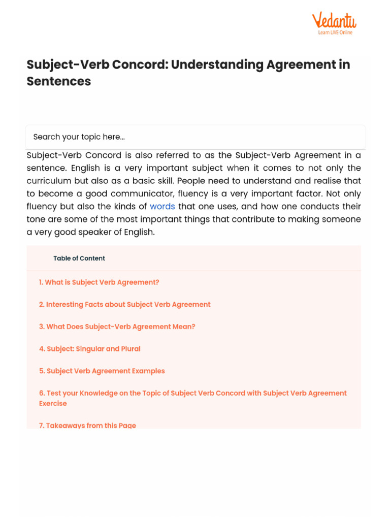Subject-Verb Concord - Understanding Agreement in Sentences | PDF