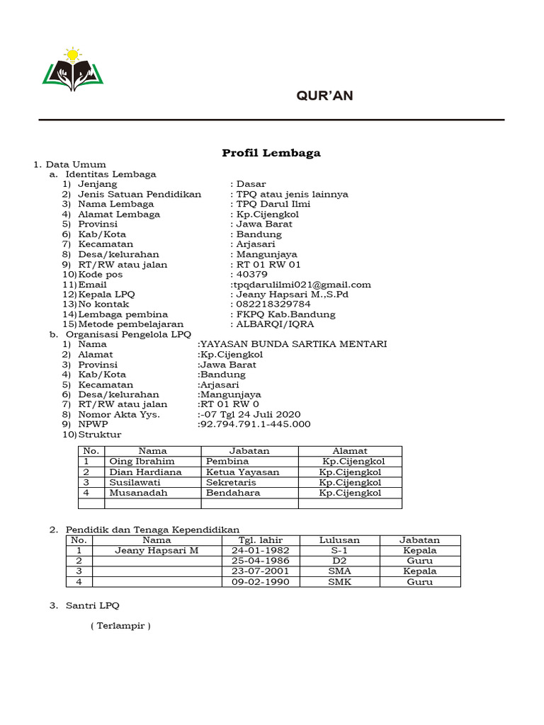 Profil TPQ Darul Ilmi | PDF