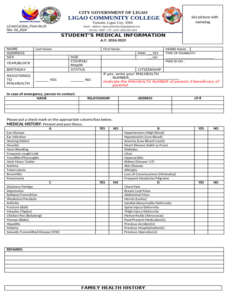 Student Medical Info Form | PDF | Menstruation | Pregnancy