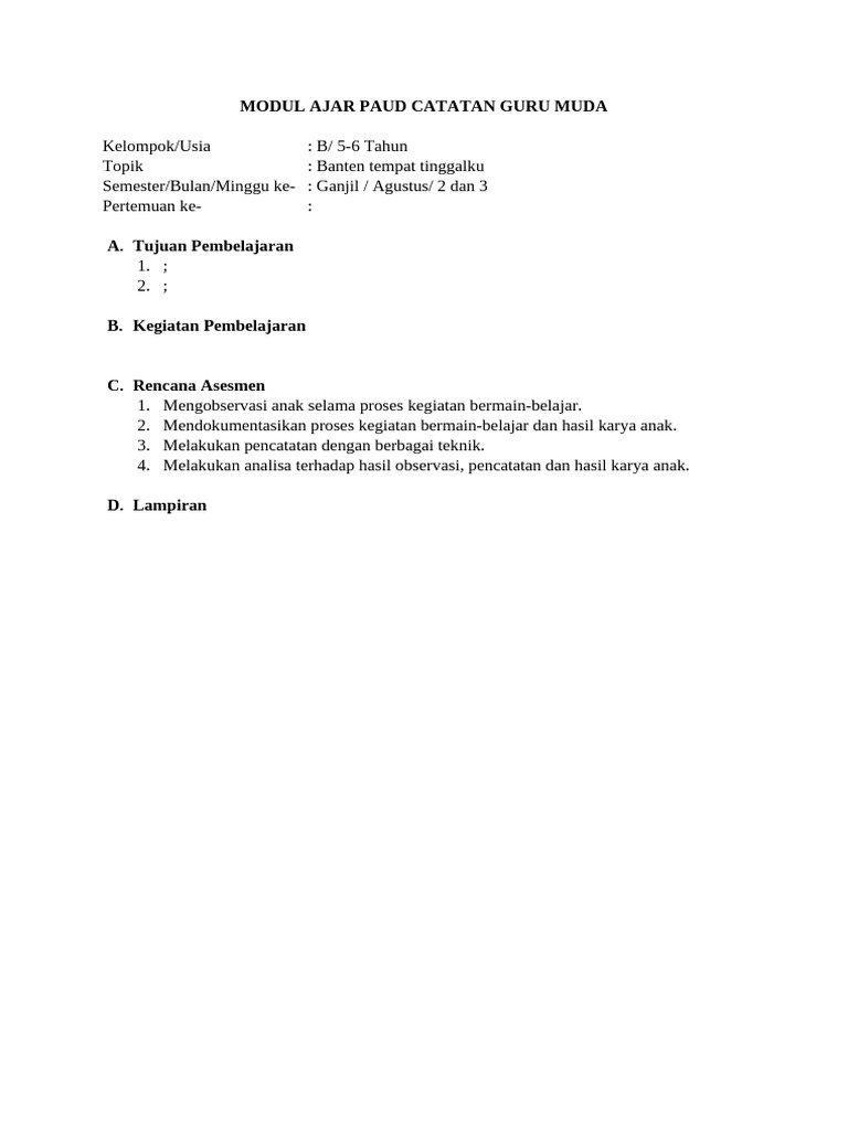 Template Modul Ajar Paud | PDF