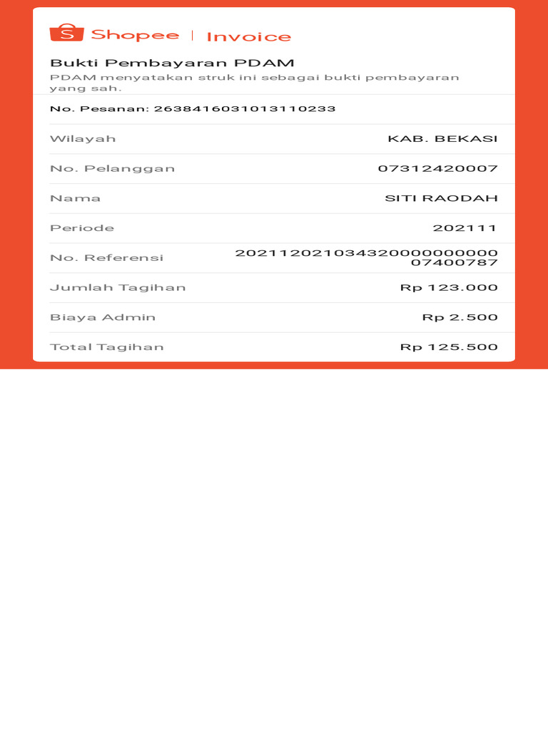 Invoice: Bukti Pembayaran PDAM | PDF