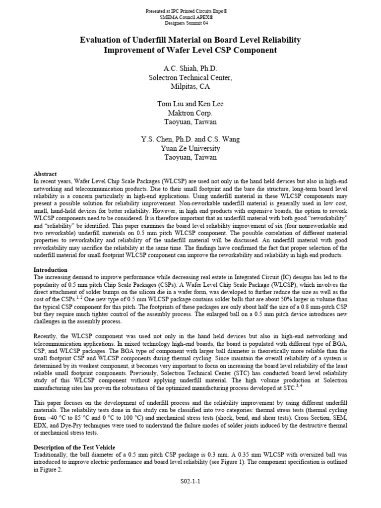 Evaluation of Underfill Material on Board Level Reliability Improvement ... Evaluation of Underfill Material on Board Level Reliability Improvement ...