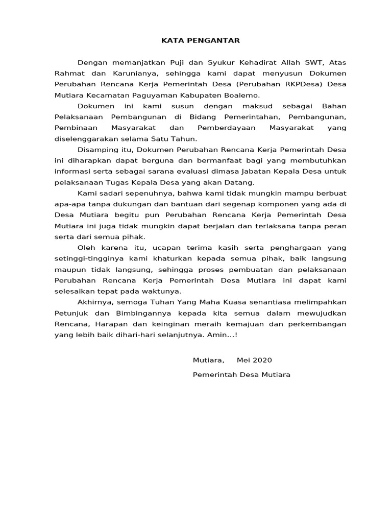 RKPDesa Mutiara 2020: Perubahan dan Program | PDF