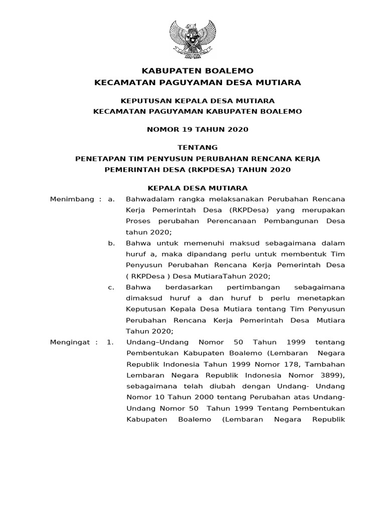 2. SK Tim Penyusun RKPDesa 2020 | PDF