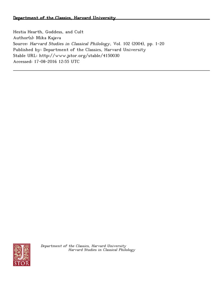 Hestia Hearth Goddess and Cult | PDF