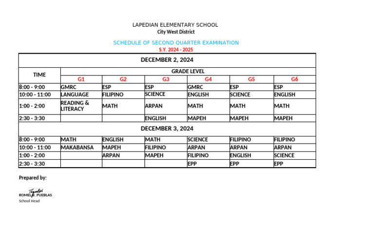 2024-2025 2nd Quarter Exam Schedule | PDF