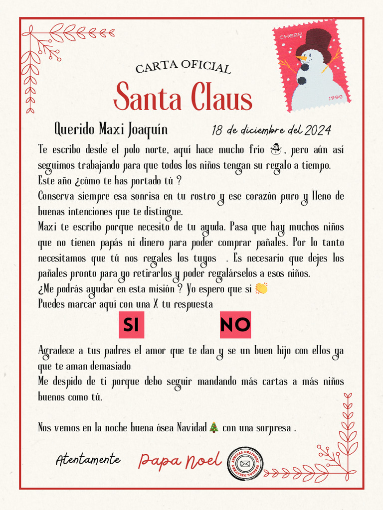 Red and Cream Vintage Christmas Santa Letter | PDF