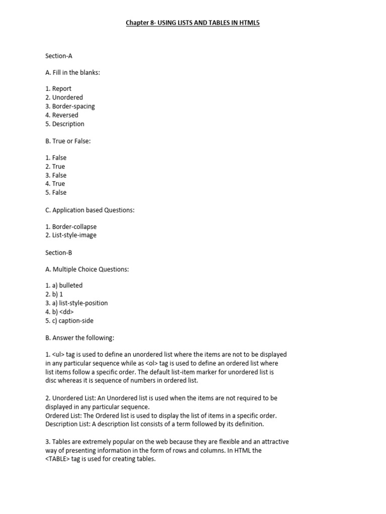 Class8 CH 8 and 9 Solutions | PDF | Html Element | Hyperlink