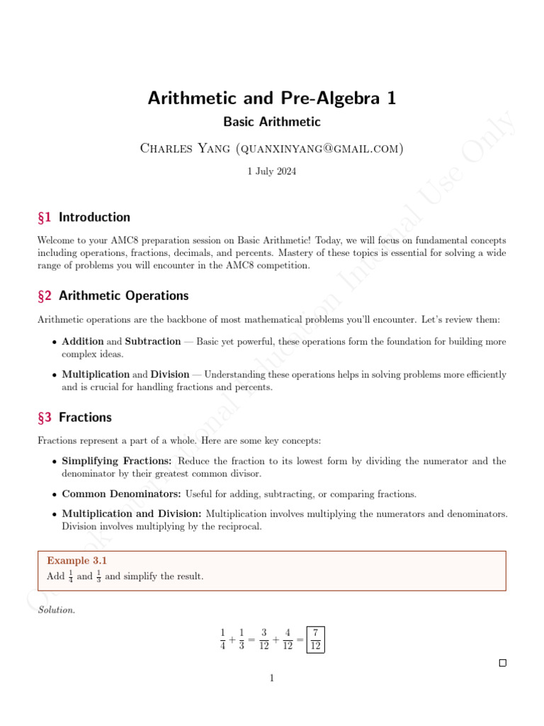 1. Basic Arithmetic | PDF | Arithmetic | Multiplication