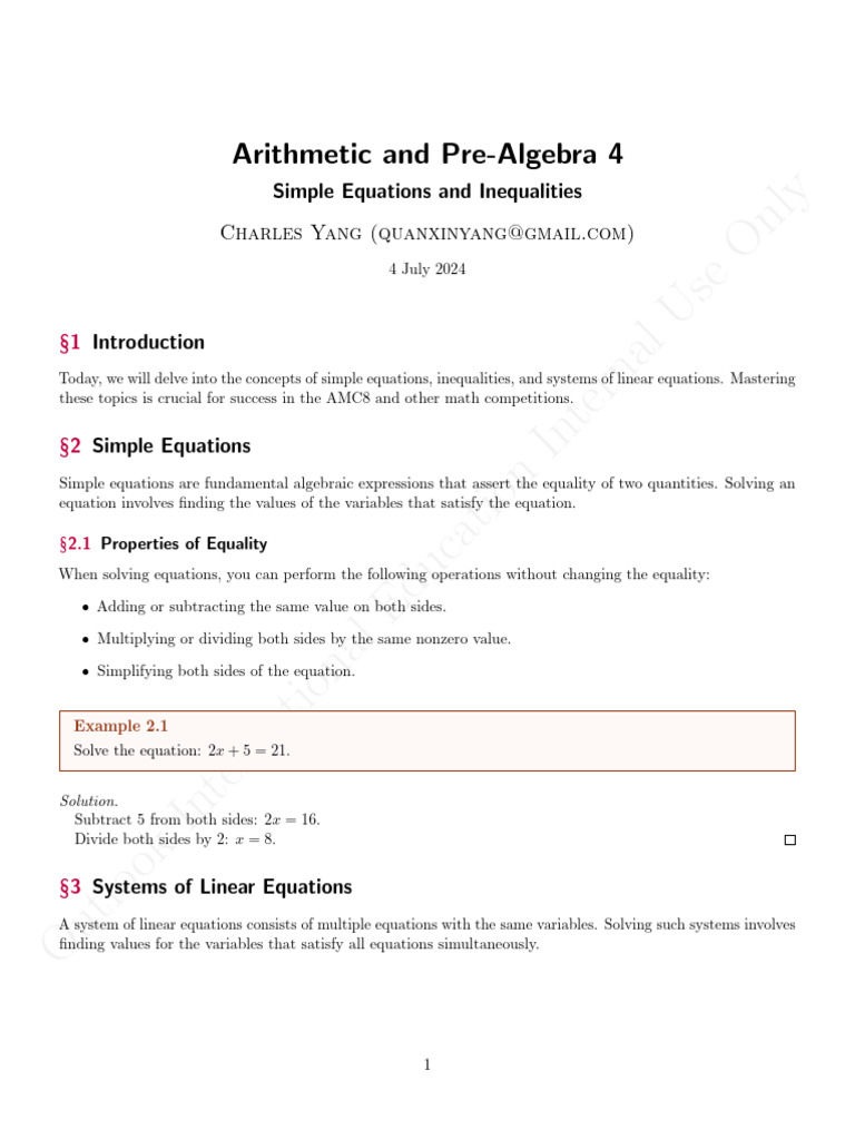 Simple Equations and Inequalities Guide | PDF | Equations | Inequality ...