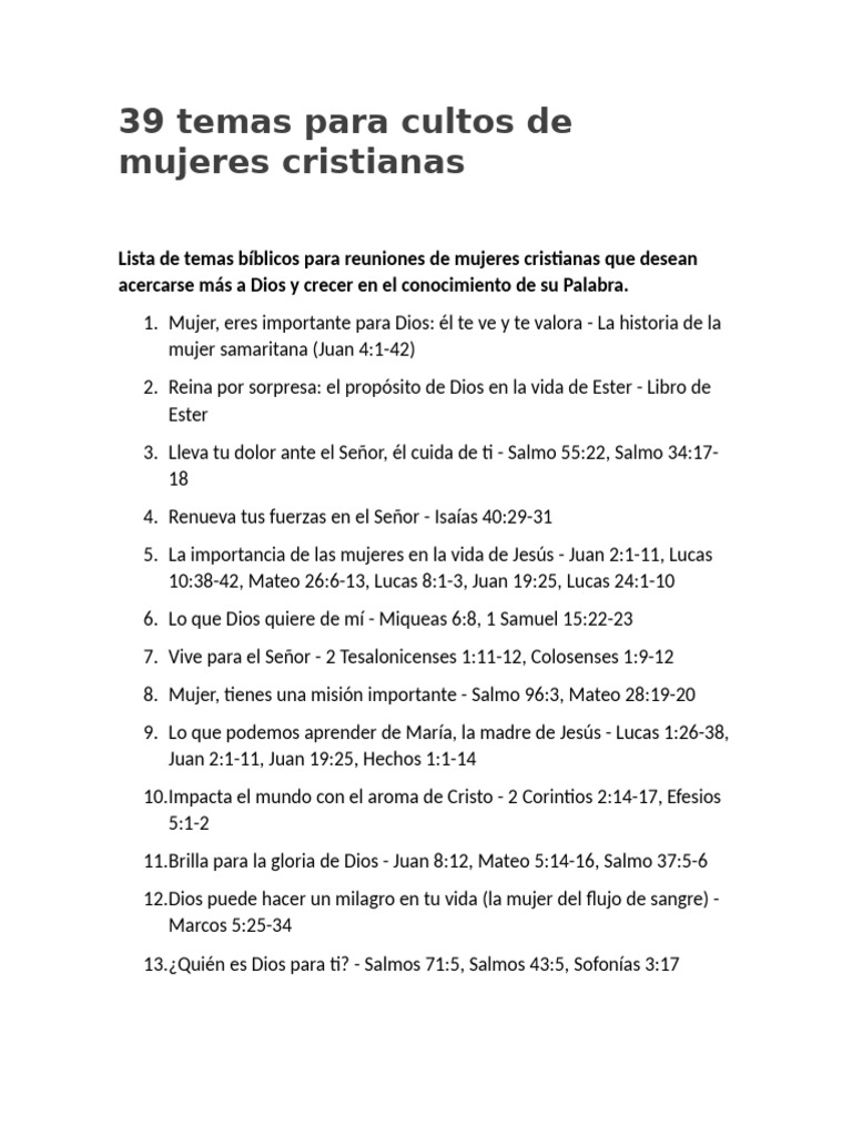39 Temas para Cultos de Mujeres Cristianas | PDF | Biblia | Contenido ...