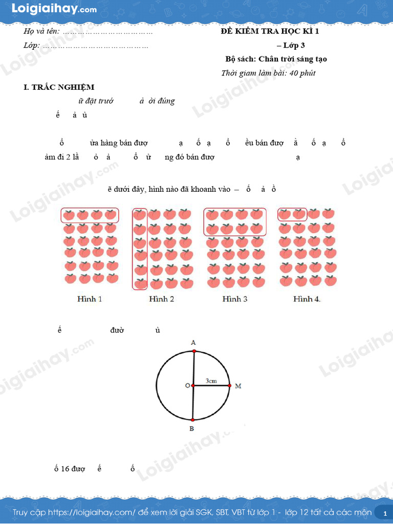 De Kiem Tra Hoc Ki 1 Toan 3 Chan Troi Sang Tao de So 4 1669953898 | PDF