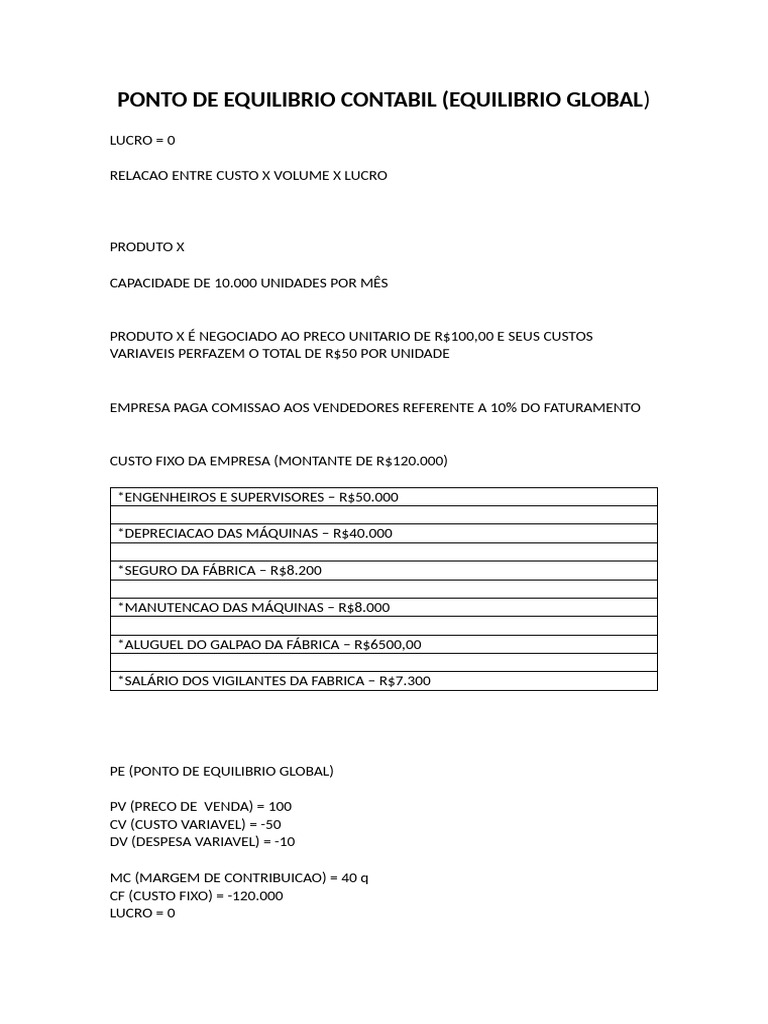 Ponto de Equilibrio Contabil | PDF