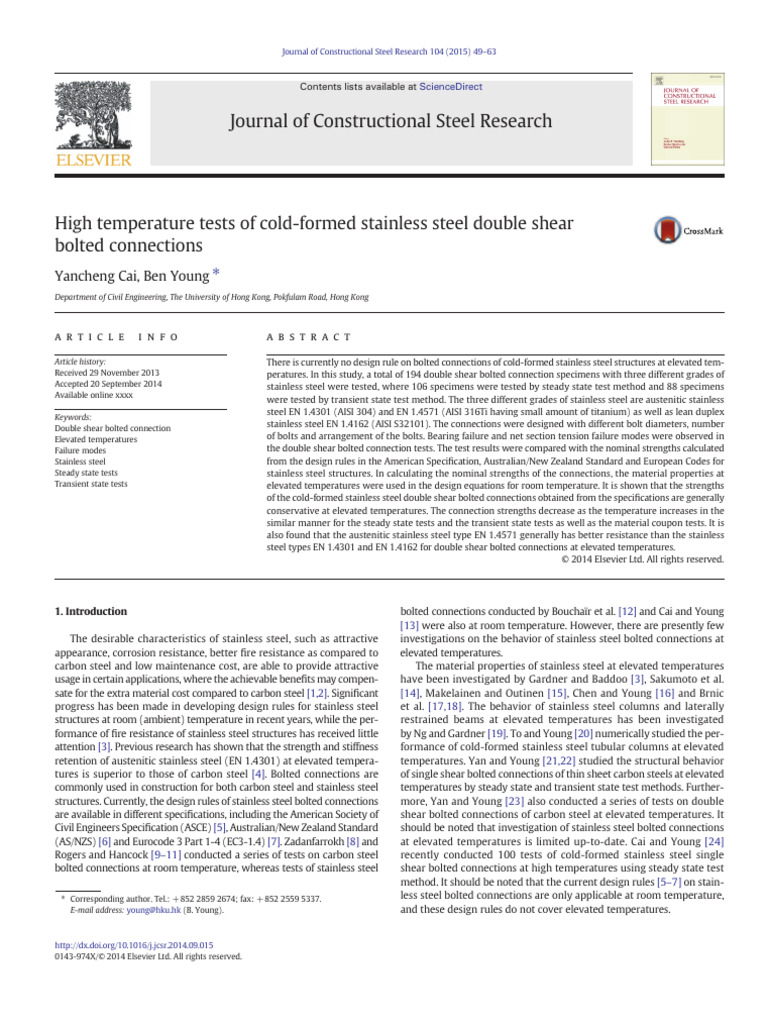 (2015) High Temperature Tests of Cold-Formed Stainless Steel Double ...