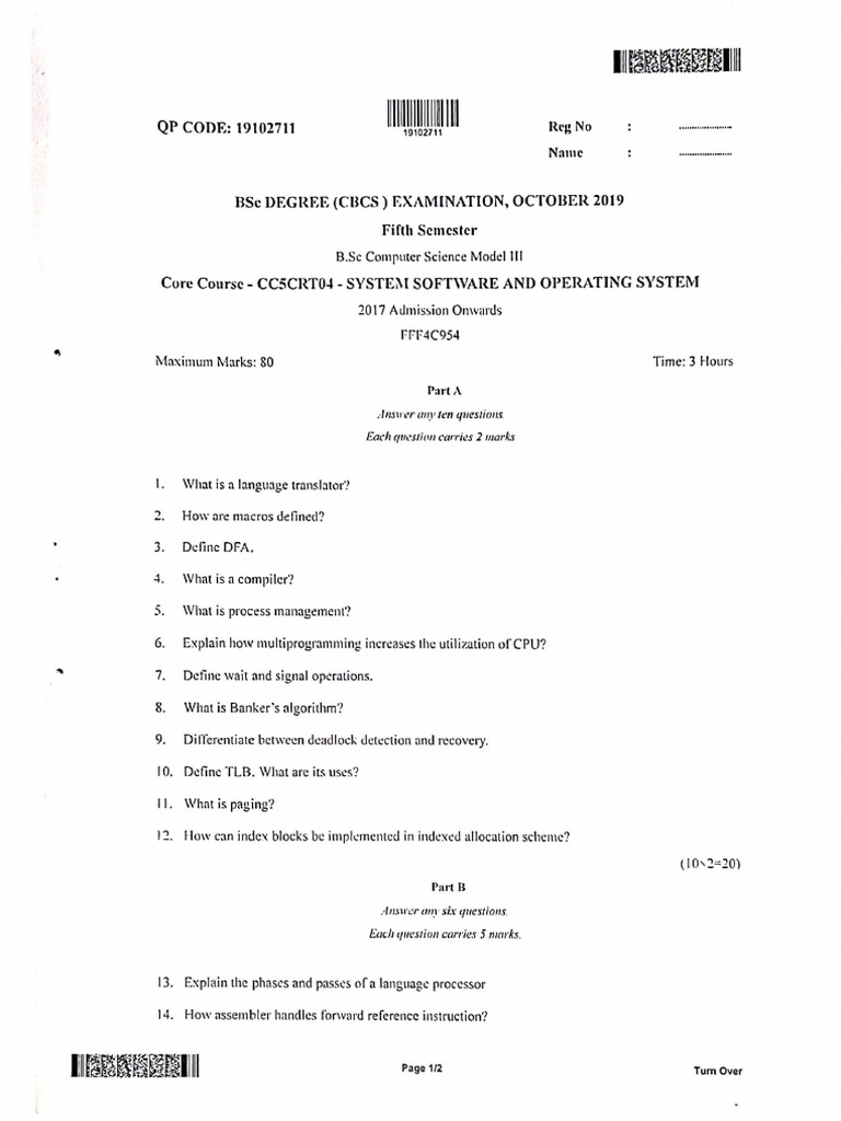 System Software and Operating System OCT 2019 | PDF | Operating System Technology | Office Equipment