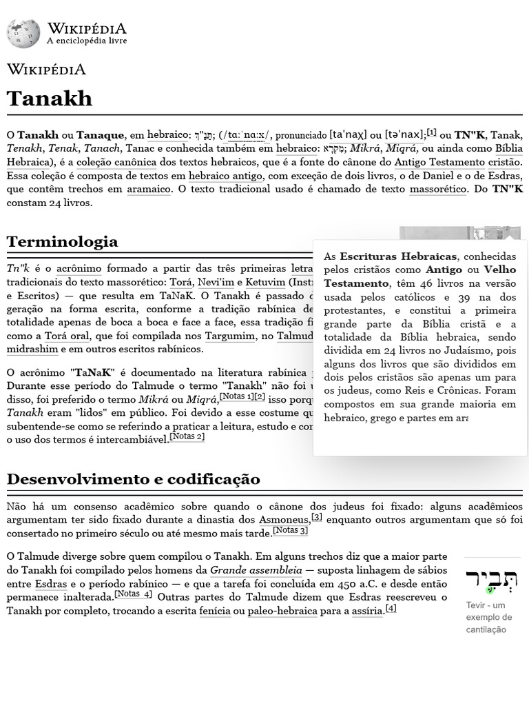 Tanakh - Wikipédia, A Enciclopédia Livre | PDF | Bíblia hebraica ...