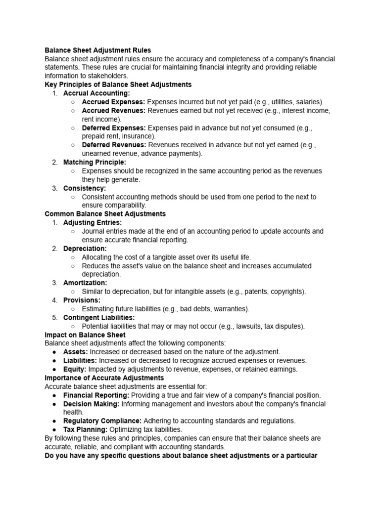Balance sheet Adjustment Rule | PDF | Expense | Balance Sheet