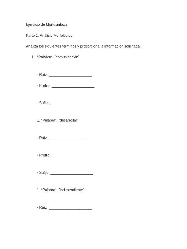Ejercicio de Morfosintaxis | PDF