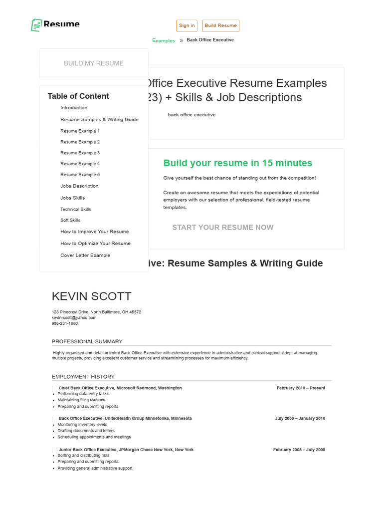 Back Office Executive Resume Sample & Tips _ Online Resume Builder ...