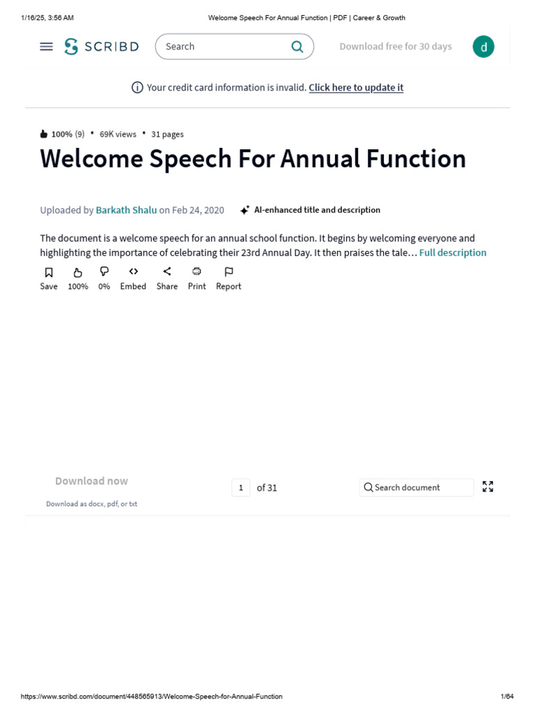 Welcome Speech For Annual Function _ PDF _ Career & Growth | PDF ...