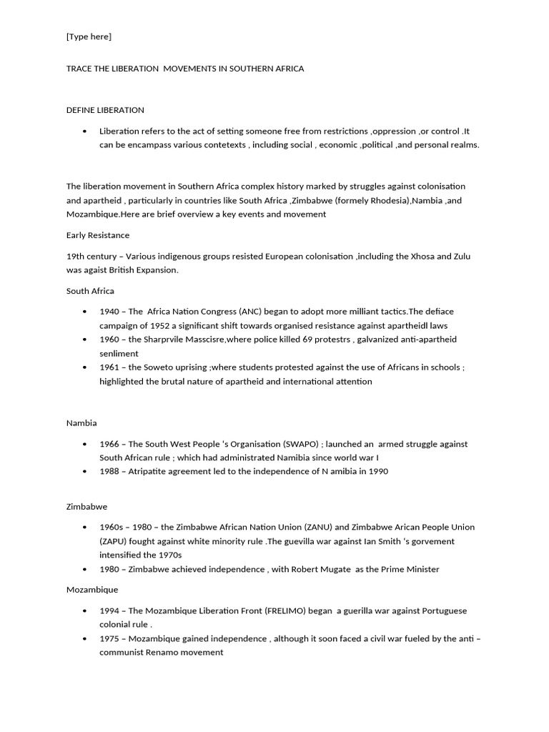 Trace The Liberation Movements in Southern Africa | PDF | Apartheid ...