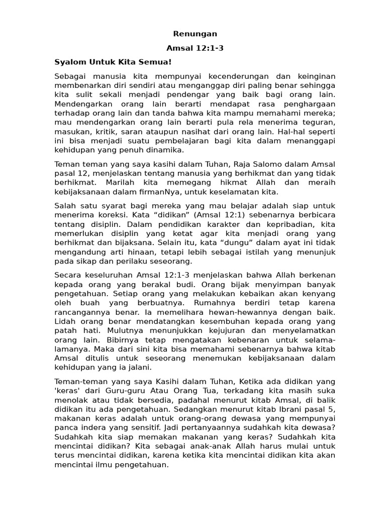 Hikmat dan Didikan dalam Amsal 12 | PDF