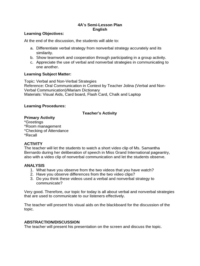 Verbal and Non-Verbal Communication Strategies | PDF | Nonverbal ...