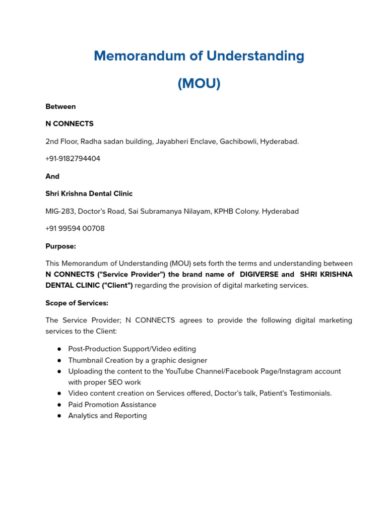 MOU for Digital Marketing Services | PDF | Digital Marketing | Social Media