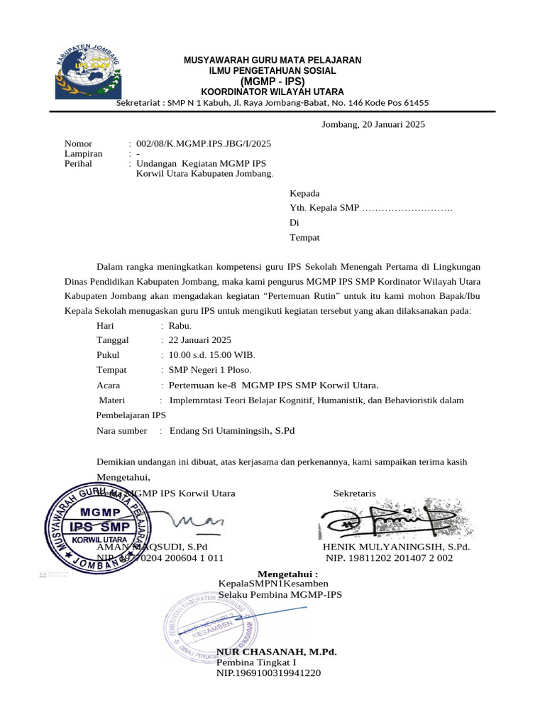 8 - Undangan MGMP Ips 05 (220125) | PDF