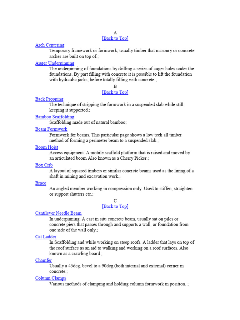 Formwork Glossary | PDF | Scaffolding | Deep Foundation