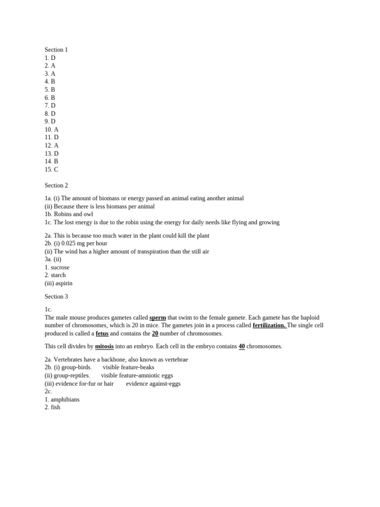 Biology Sample Test For Final Test | PDF