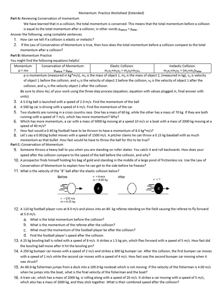 Momentum Conservation Practice Worksheet | PDF | Momentum | Collision