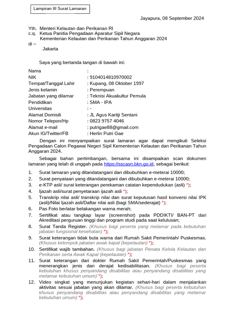 Lampiran III Surat Lamaran | PDF