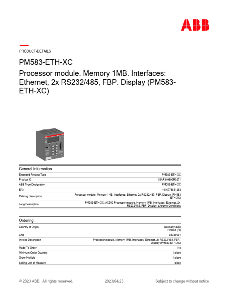 1SAP340300R0271 pm583 Eth XC | PDF | Programmable Logic Controller | Computing