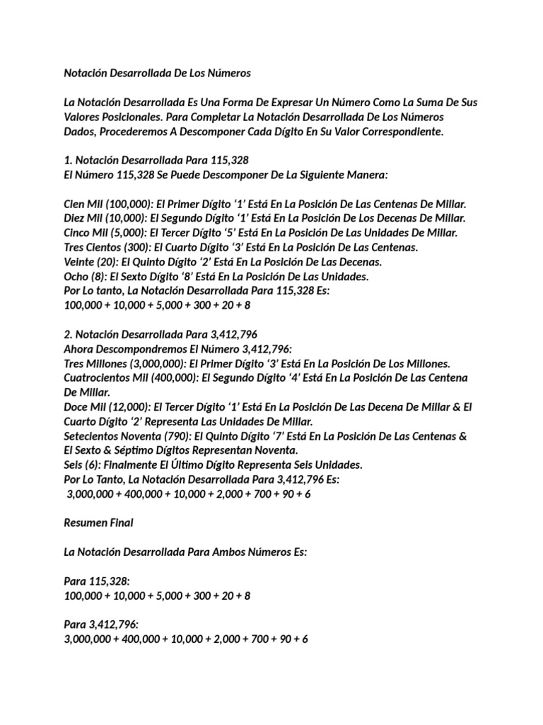 Notación Desarrollada de Números | PDF