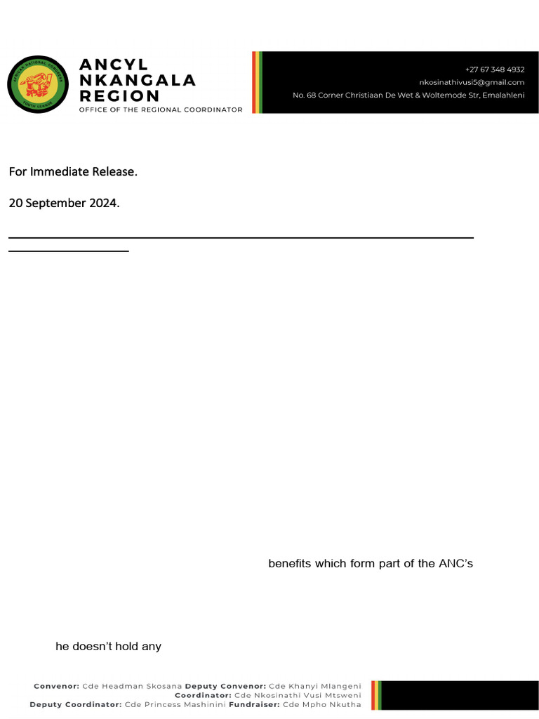 ANCYL Condemns Seriti Job Cuts | PDF | Economies