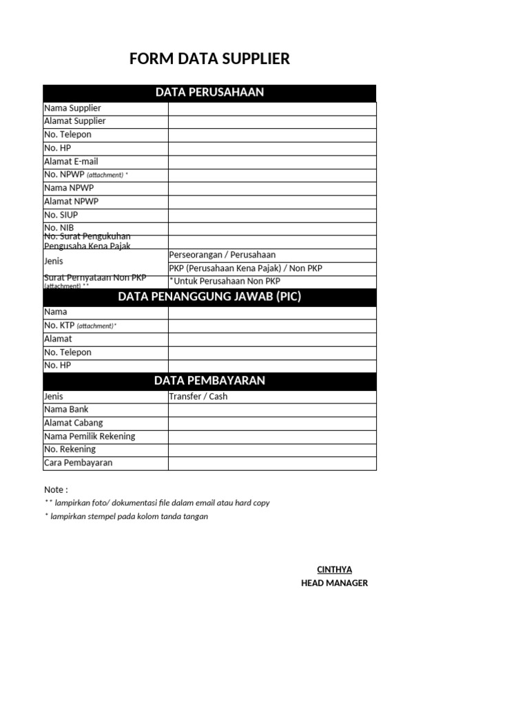 Form Purchase Order Supplier | PDF