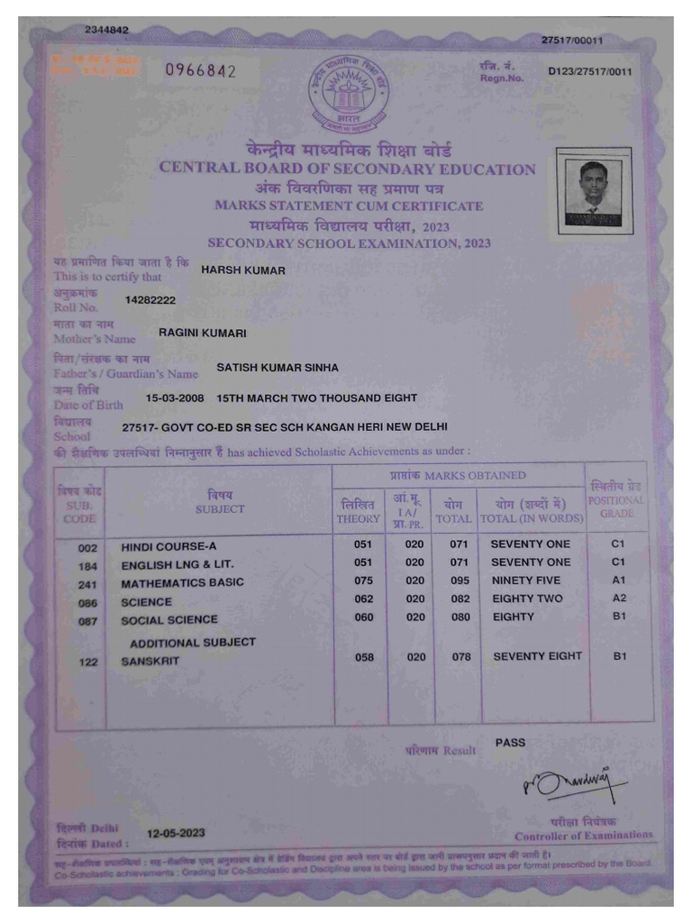 Class X Certificate | PDF