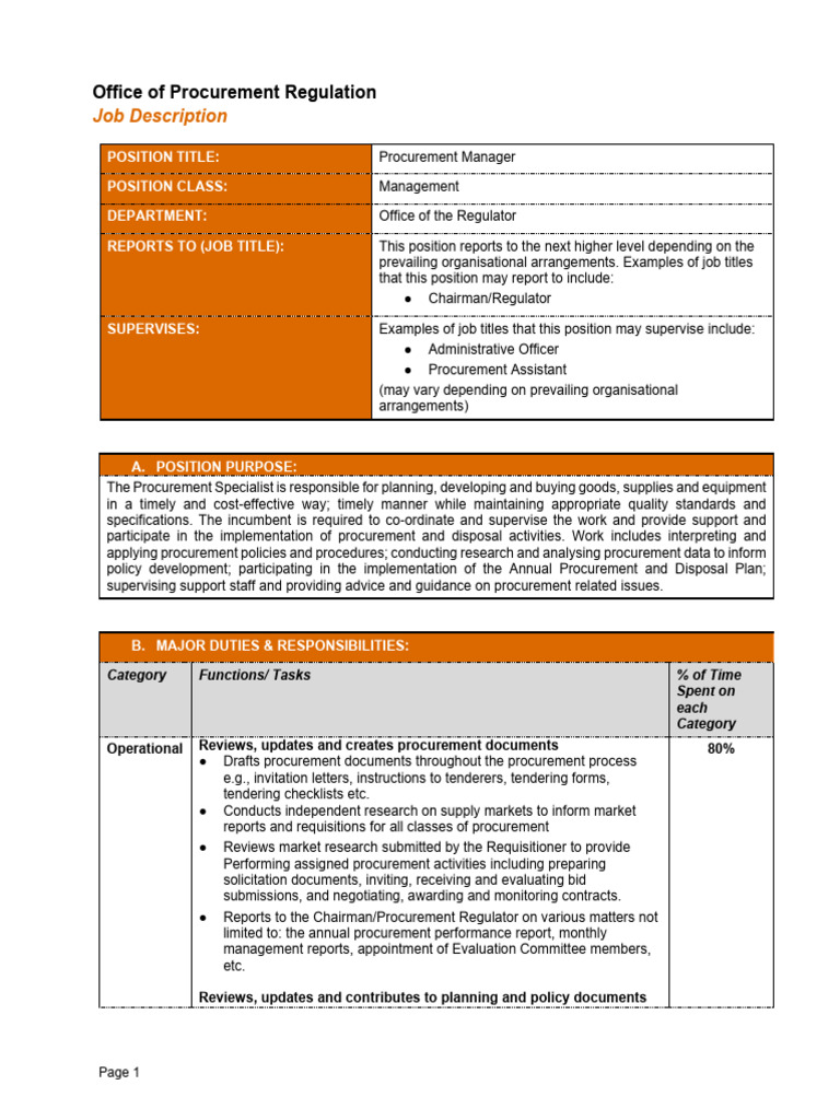 Procurement Manager Job Description June 2024 | PDF | Procurement ...