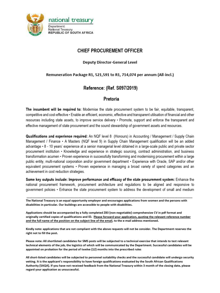 Chief Procurement Officer Position at NT | PDF | Procurement | Governance