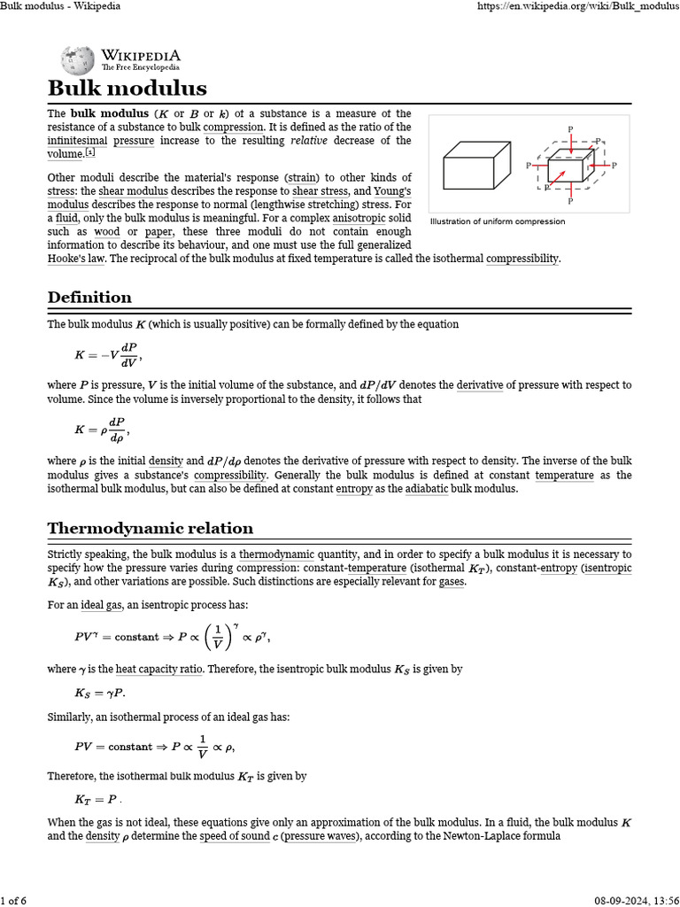 Bulk modulus - Wikipedia | PDF | Young's Modulus | Quantity
