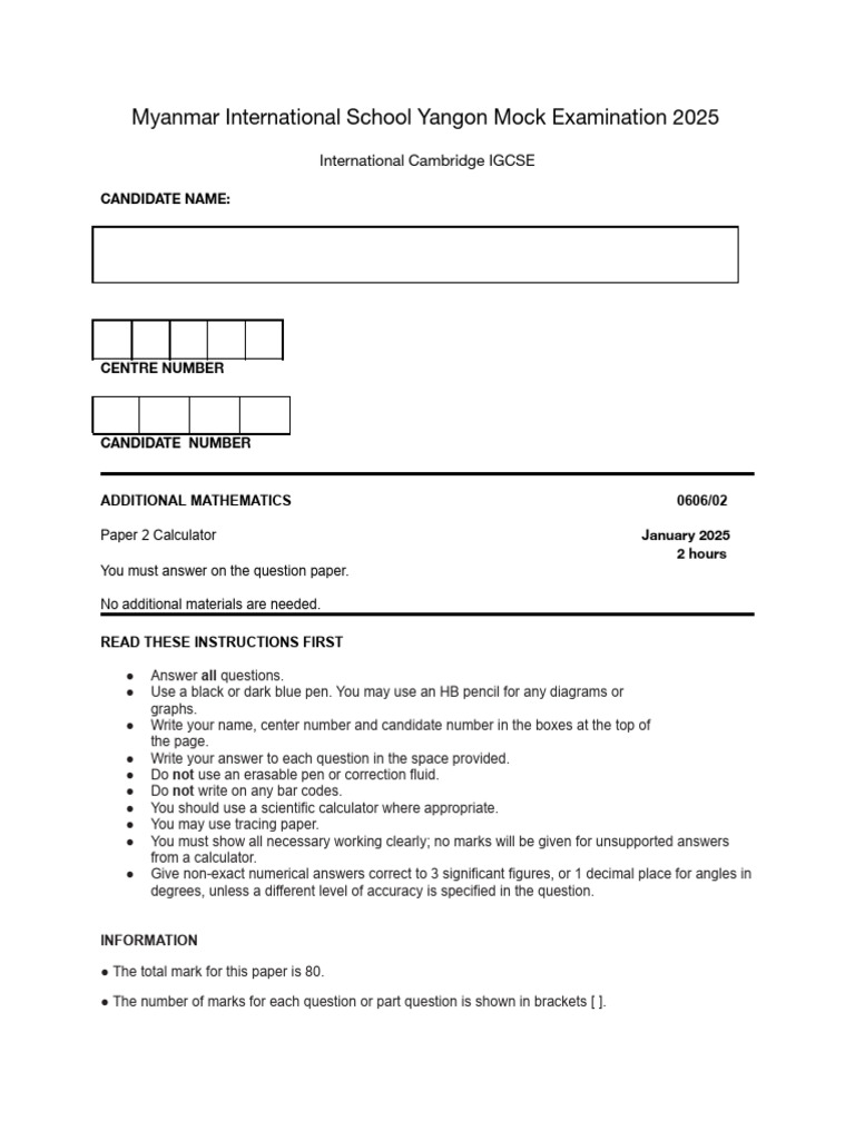 MOCK qp Add_ Year 11 Calculator Paper (2024- 2025) (1) | PDF
