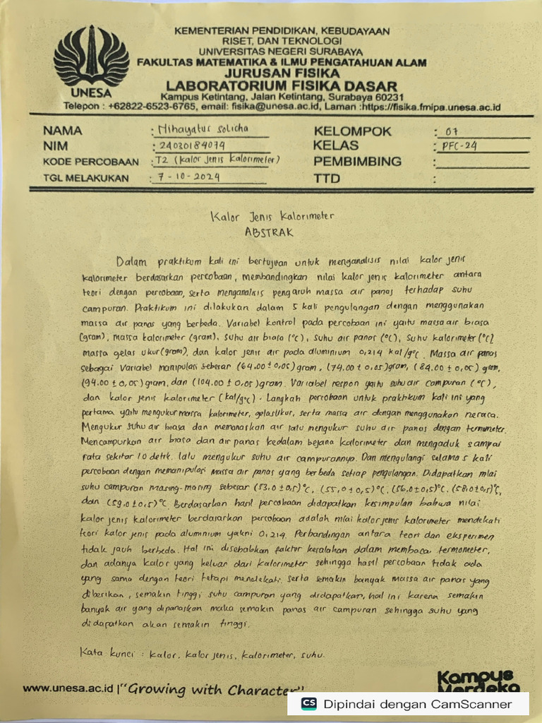 Lapress 5 Kalor Jenis Kalorimeter Nihayatus Solicha PFC24 | PDF
